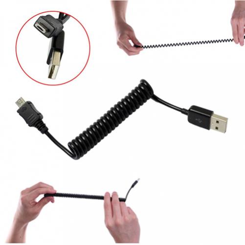 BLACK COILED MICRO USB CABLE CHARGER POWER CORD SYNC WIRE For PHONES ...