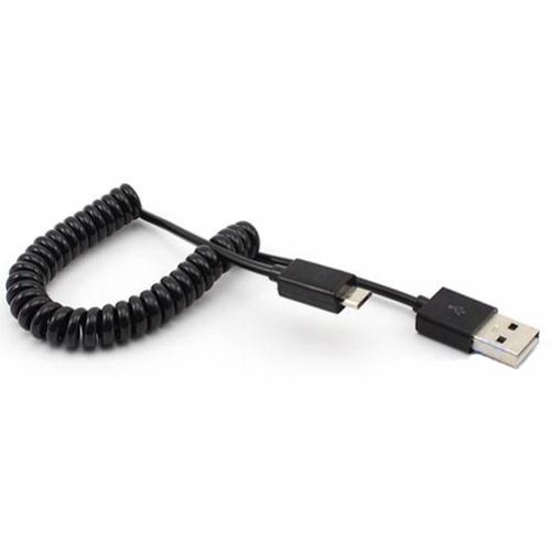 BLACK COILED MICRO USB CABLE CHARGER POWER CORD SYNC WIRE For PHONES ...